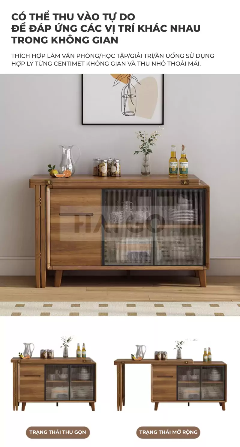 Bàn Ăn Tích Hợp Tủ Đa Năng Gỗ Tự Nhiên Haigo BA049