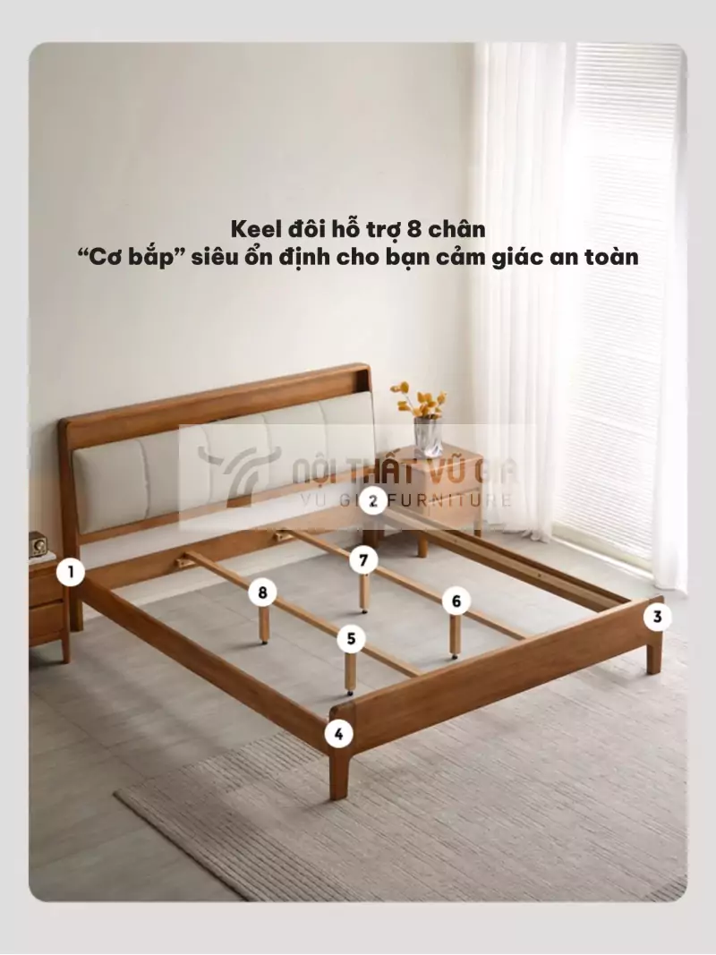 Giường gỗ tự nhiên kết hợp đệm cao cấp BR12