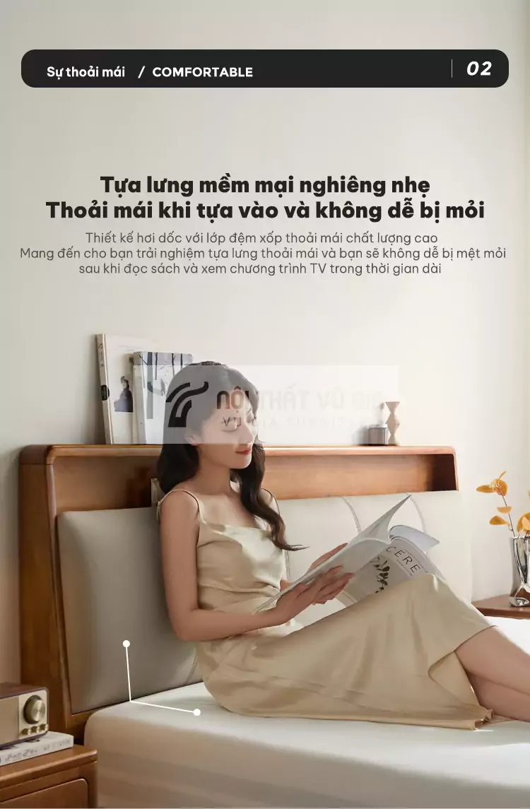 Giường gỗ tự nhiên kết hợp đệm cao cấp BR12