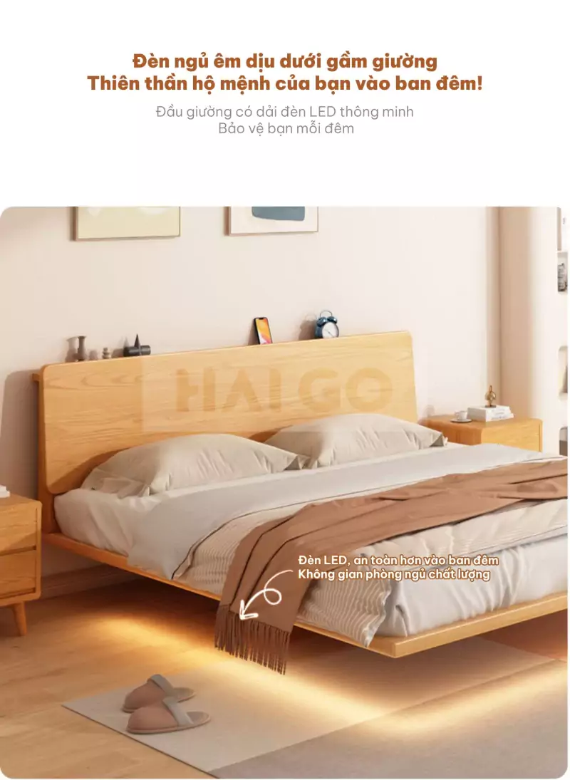 Giường Ngủ Gỗ Tự Nhiên Phong Cách Hàn Quốc Haigo GN035